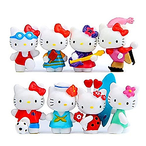HYSTYLE 8 pcs Cute Animal Cat Characters Toys Kitty Figures Toy Set Mini Figure Collection Playset, Cake Topper, Plant, Automobile Decoration