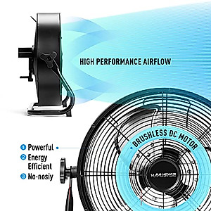 MANUSAGE 12'' High-Speed Fan - Quick Installation, Floor-Standing or Wall-Mounted, Dual Current Mode, 9-Speed for USB/Power Bank - Ideal for Home, Bedroom, Travel, Camping, Garage Use black