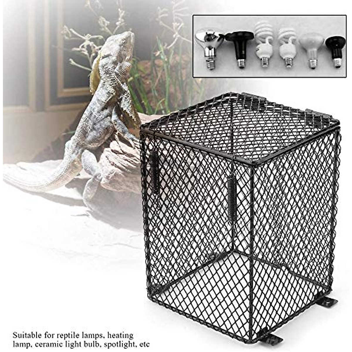 Reptile Anti Scald Burn Protective Lampshades Day Night Ceramic Light Bulb Enclosure Cage Protector for Feeding Box in Case Scald(Cubiod Shape)