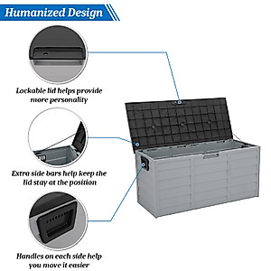 VINGLI Upgraded 75 Gallon Outdoor Storage Box, Lockable Plastic Storage Containers with Lid, Patio Deck Box Furniture for Garden, Pool, Balcony, Yard (Black)