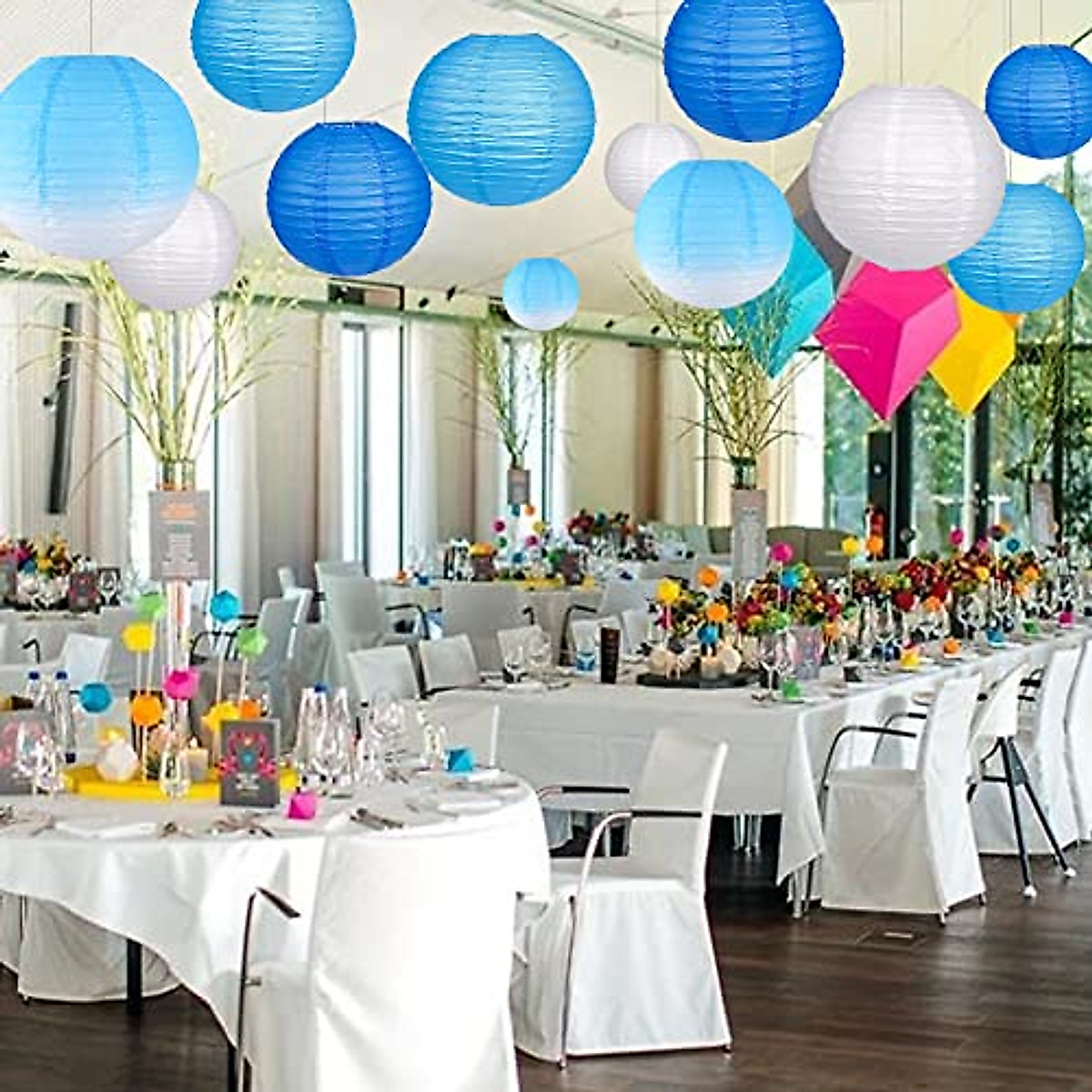 Paper Lanterns Decorative, Party Supplies for Wedding Graduation Anniversary Birthday Party Decorations Blue/White 15pcs