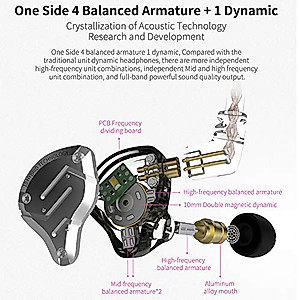 KZ ZS10 Pro Earbuds Headphone, KZ in Ear Monitor IEM HiFi Earphone with 5 Driver 4BA 1DD with Detachable 0.75mm 2 Pin Cable for Singer Musician Drummer (Purple No Mic)…