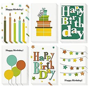 Juvale 48 Pack Assorted Blank Happy Birthday Cards Bulk with Envelopes, Greeting Cards with 6 Colorful Designs for Men, Women, Kids, Family, Friends, Business (4x6 In)