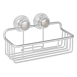 InterDesign Metro Rustproof Aluminum Turn-N-Lock Suction, Bathroom Shower Caddy Basket for Shampoo, Conditioner, Soap - Silver