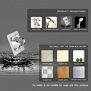 Shower Head Holder Shower Wand Holder Wall Mount Adhesive Adjustable Handheld Shower Holder No Drilling Shower Head Bracket