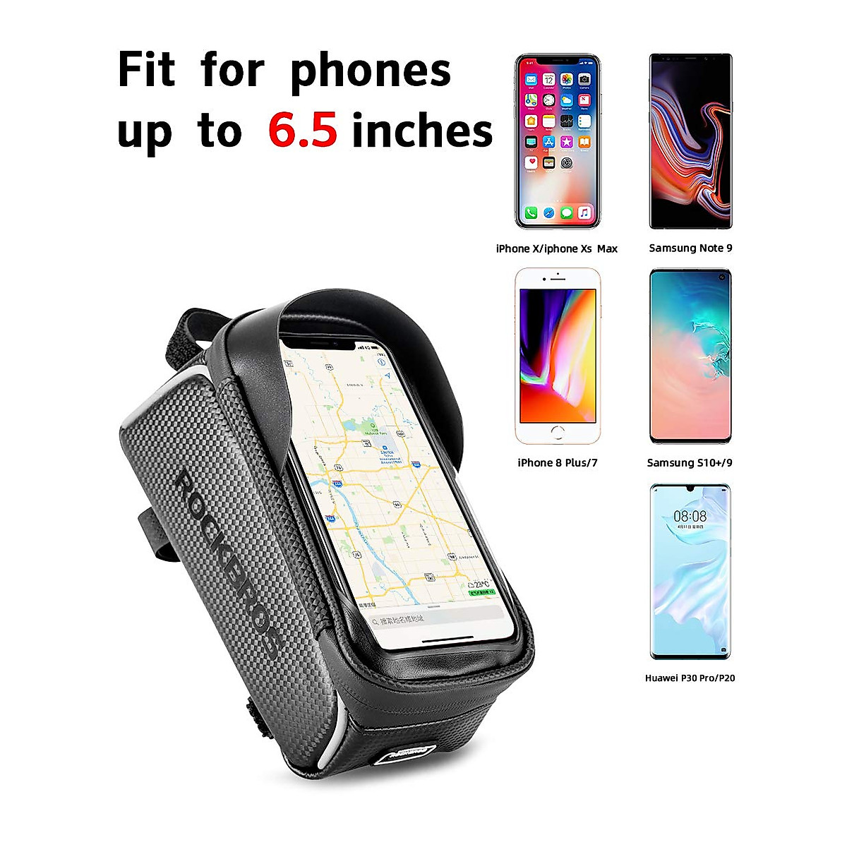 ROCKBROS Bike Phone Bag Bike Pouch Top Tube Bag Bicycle Front Frame Bag Waterproof Bike Accessories Bag Phone Holder Compatible with iPhone Xs Max 11 Pro Plus, Samsung S10