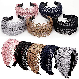 LONEEDY Non-Slip Multicolor Lace Headband Wide-Head Cutout Hard Headbands for Women and Girls (Sun flower)
