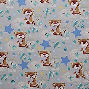 Mook Fabrics Flannel Snuggy PRT Fox/Sheep/Bear Allover, Grey