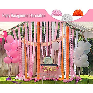 Reusable Party Streamers, MerryNine Four-Leaf Clover Paper Flower Garland for Party, Wedding Decoration, 11.81 Feet/3.6M Each, Pack of 6 (Pink-White-Orange)