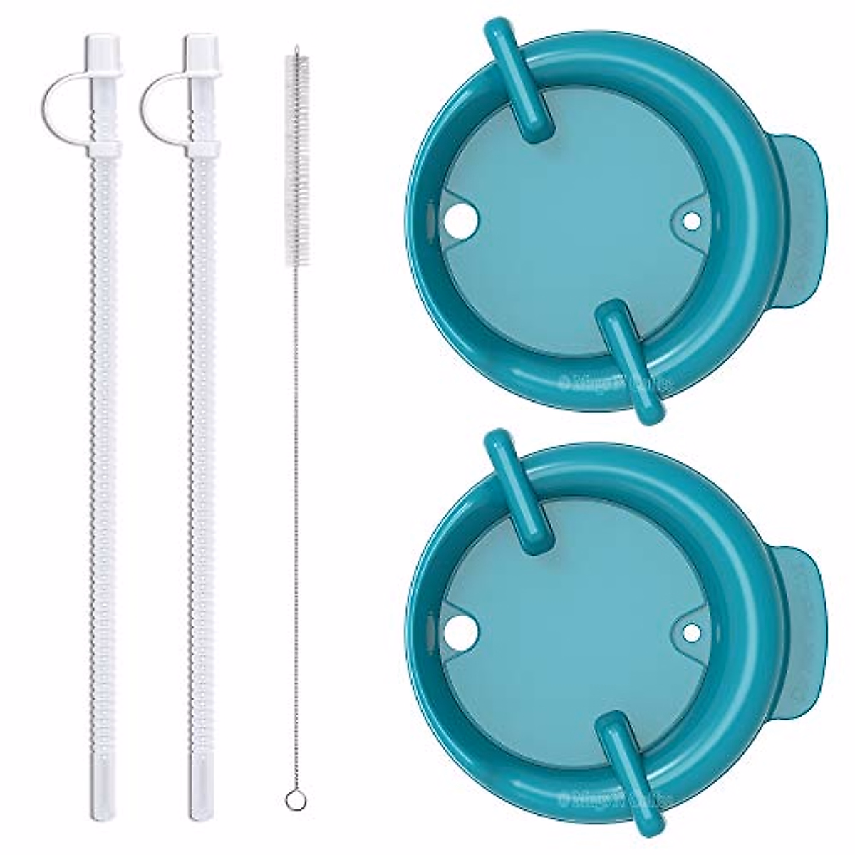 Replacement Lids with Straws and Straw Cleaning Brush for 32 oz Whirley Drink Work Mugs (Teal)