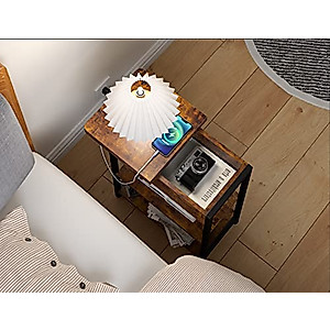 Yusong Narrow End Table with Charging Station, Slim Couch Side Table with USB Ports & Outlets, Flip-top Nightstand Bedside Table with 3 Shelves for Small Space in Living Room Bedroom,Brown