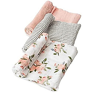 Little Unicorn – Watercolor Roses Cotton Muslin Swaddle Blanket Set | Set of 3 | 100% Cotton | Super Soft | Newborns and Infants | Large 47” x 47” | Machine Washable