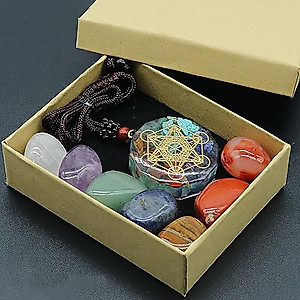 HXSCOO 7 Chakra Stones Healing Crystals Metatron Cube Resin Pendant Spiritual Enhance Set Gift Box (Color : with Gift Box)