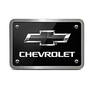 iPick Image - Black Graphic Plate Billet Aluminum 2" x 2" inch Tow Hitch Cover - Chevrolet Black Logo