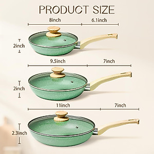 Innerwell Nonstick Frying Pan Set, 8"+9.5"+11" with Lids, Safe, Easy to Clean, Suitable for All Stovetops