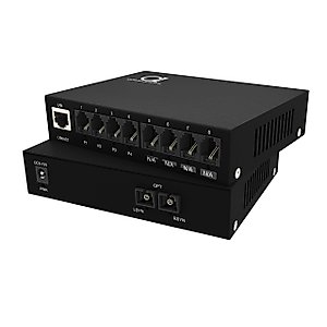 4 x POTS RJ11 Telephone and Gigabit Ethernet Over Fiber Converter - Multiplexer - Extender Set of FXS FXO Units - Universal Single and Multimode - 1 km MM (0.6 mi) 20km SM (11.4 mi) - Voice Over Fiber