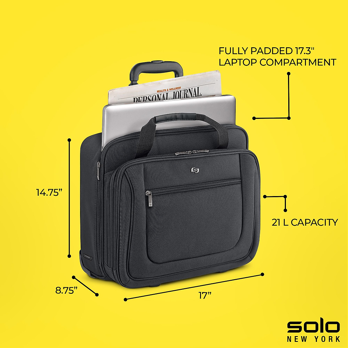 Solo Bryant Rolling Laptop Bag, Black