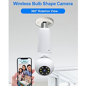 EVERSECU 2MP 1080P Wireless Lightbulb Powered PTZ Security Camera with E27 Bulb Connector, Motion Auto Tracking, Two Way Audio, Night Vision, 2.4ghz WiFi IP PTZ CCTV Camera