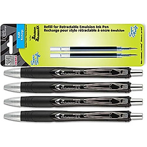 Zebra Z-Mulsion EX Ballpoint Black 1mm Pen Bundle 4 Pens (34210) + 2 Pack Refills (87312)
