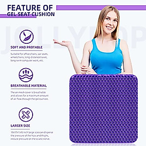 Seat Cushion, Gel Seat Cushion for Long Sitting, Purple Double Thick Seat Cushion with Carry Handle, Gel Seat Cushion for Office Chair Car Wheelchair, Helps to Relieve Sciatica Back Hip Tailbone Pain