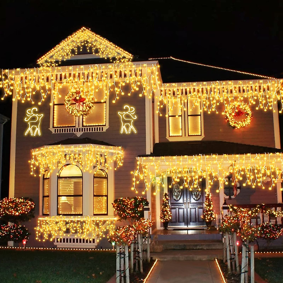 ZOFUNNY 378 LED Christmas Icicle Lights Decor Outdoor, 29.5 Ft 8 Modes 60 Drops Fairy String Curtain Lights Dripping Ice Cycle Lights Xmas Decor Indoor Home Eave Window Holiday Garden (Warm White)