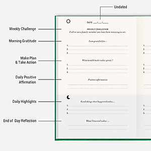 The Gratitude Journal: Just Five Minutes a Day to Inspire Thankfulness, Mindfulness, Positivity, Happiness,Upgraded with Pen Holder, Inner Pocket & Elastic Closure Band (Earth Green)