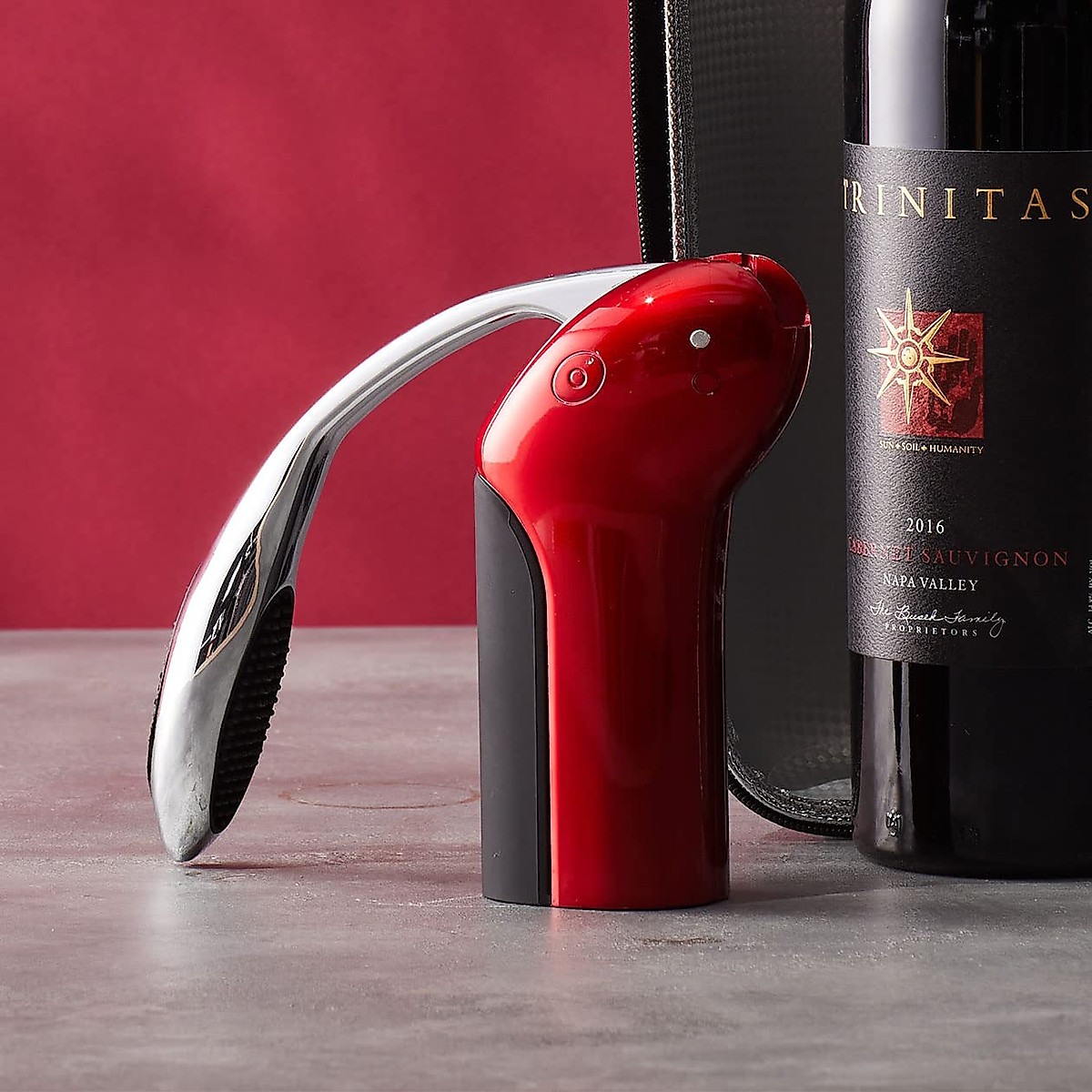 Rabbit Original Vertical Lever Corkscrew Wine Opener with Foil Cutter and Extra Spiral (Candy Apple Red)