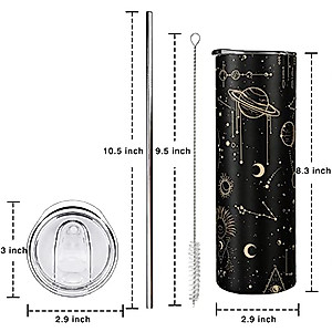 Ceovfoi Goth Moon Tumbler with Lid and Straw, Sun and Moon Cup Gothic Coffee Travel Mug,20 Oz Witch Tumbler Cup,Witchy Gifts for Women Goth Decor Halloween Decor Witch Stuff for Women