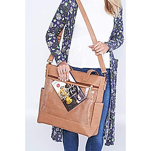 Camel Color Vegan Leather Tote Display Bag for Direct Sales Enamel Pins | Clear Pocket ITA Product Display Marketing Bags | Gift for Color Nail Strips Wow Senegence Essential Oils Bag LipSense