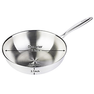 Dr.HOWS ESSENTIAL Tri-ply Stainless Steel Wok Pan, Kitchen Woks & Stir-fry Pans with Lid, Works on Induction, Dishwasher and Oven Broiler Safe, Cooking Frying Pan, Silver (11" wok with lid)