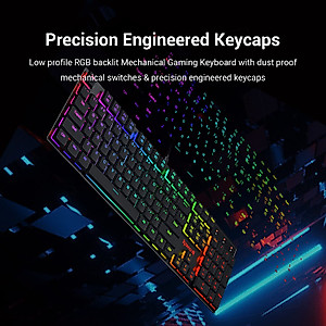 Redragon Mechanical Gaming Keyboard RGB LED Backlit Low Profile Wired Macro 96 Keys Red Switches, for Windows Gaming PC, Black