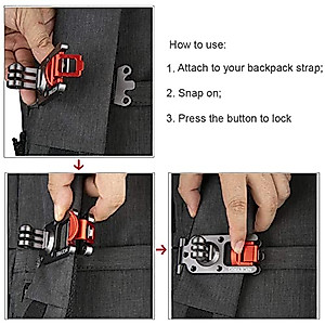 NICEYRIG Backpack Mount Clip for GoPro Hero 10/9/8/7/6/5, DJI Osmo Action, Universal Action Camera 360 Degree Shoulder Strap Mounting Clamp - 338