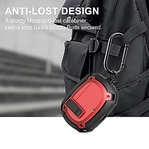 Case for Beats Studio Buds/Studio Buds Plus Case Cover 2021/2023, Secure Lock Hard Rugged Cool Protective Case Cover for New Beats Studio Buds+ Wireless Earbuds Case Accessories with Keychain, Red
