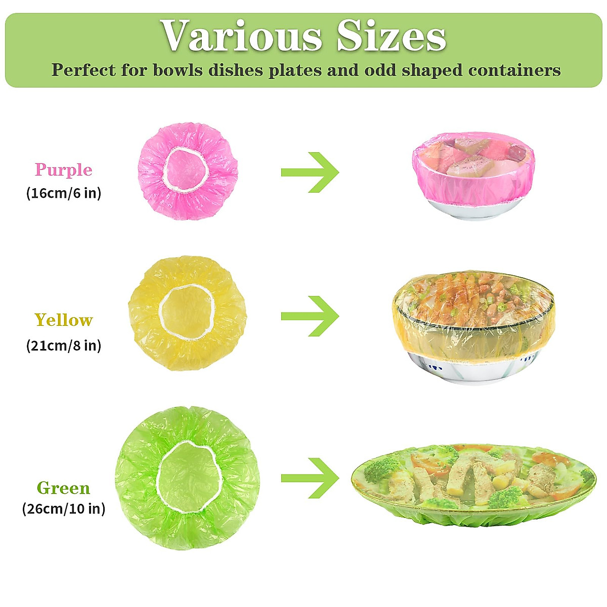 Plastic Bowl Covers Elastic Reusable - 60 PCS Fresh Keeping Bags, 3 Size Food Covers Stretch, Shower Cap Bowl Storage Covers（6/8/10inch）