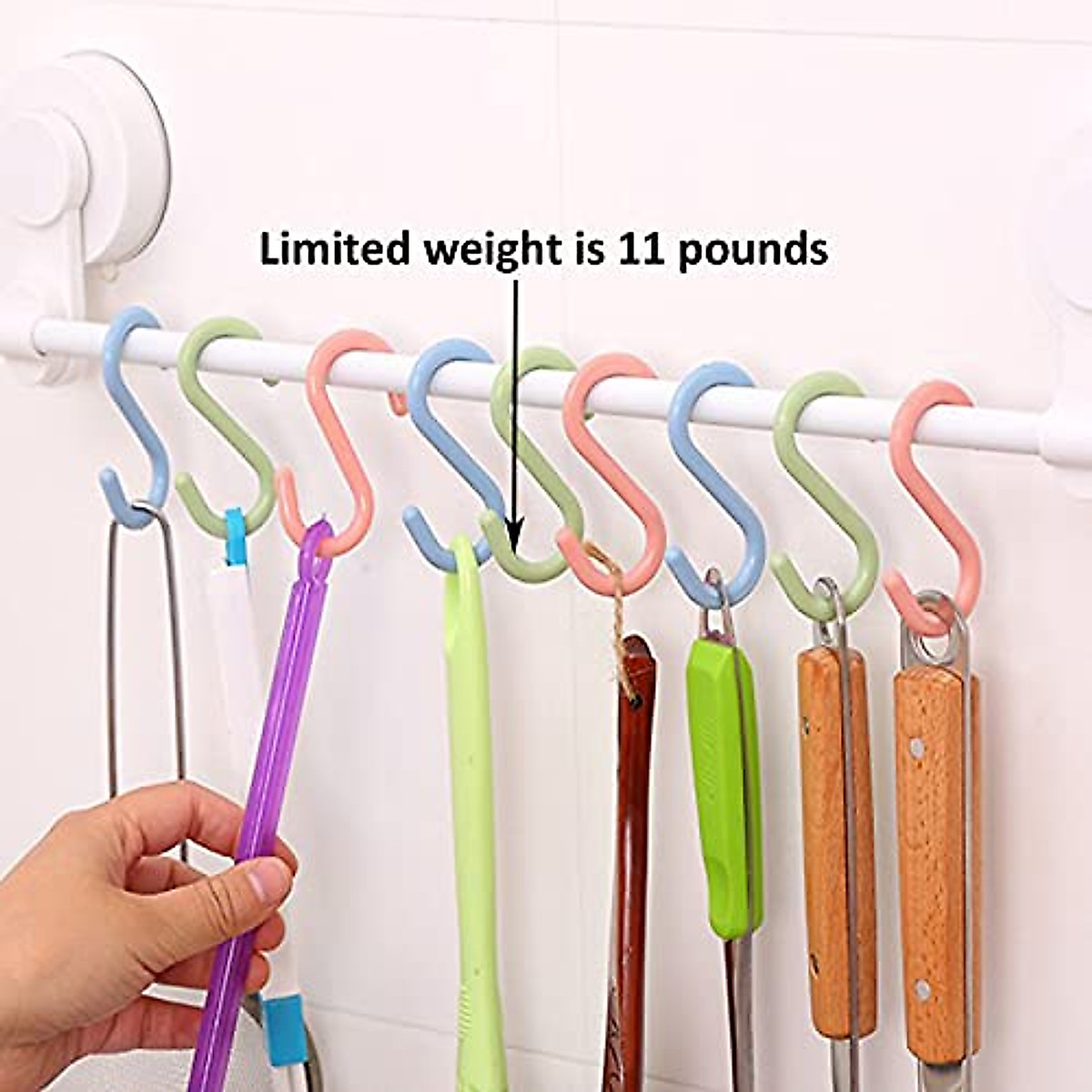 Maydahui 16 Pieces S Shape Plastic Hook Set of 8 Big Size 8 Small Size in Pink Green Blue for Storage Room Kitchen Bathroom