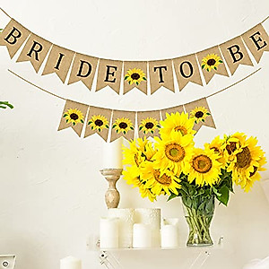 Doumeny Bride to Be Burlap Banner Rustic Sunflower Bunting Garland Bridal Shower Party Banner Jute Wedding Bunting Banner for Bachelorette Engagement Announcement Anniversary Party Photo Prop Decor