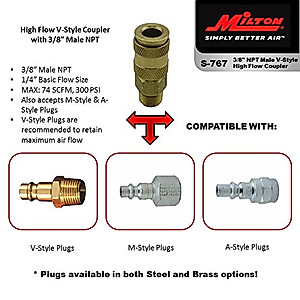 Milton Industries S-767 HI-Flo V-Style -FeetA,M,V-Feet 3/8-Inch MNPT Brass Body, Single