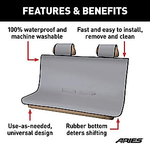 ARIES 3146-01 Seat Defender 58-Inch x 55-Inch Grey Waterproof Universal Bench Car Seat Cover Protector