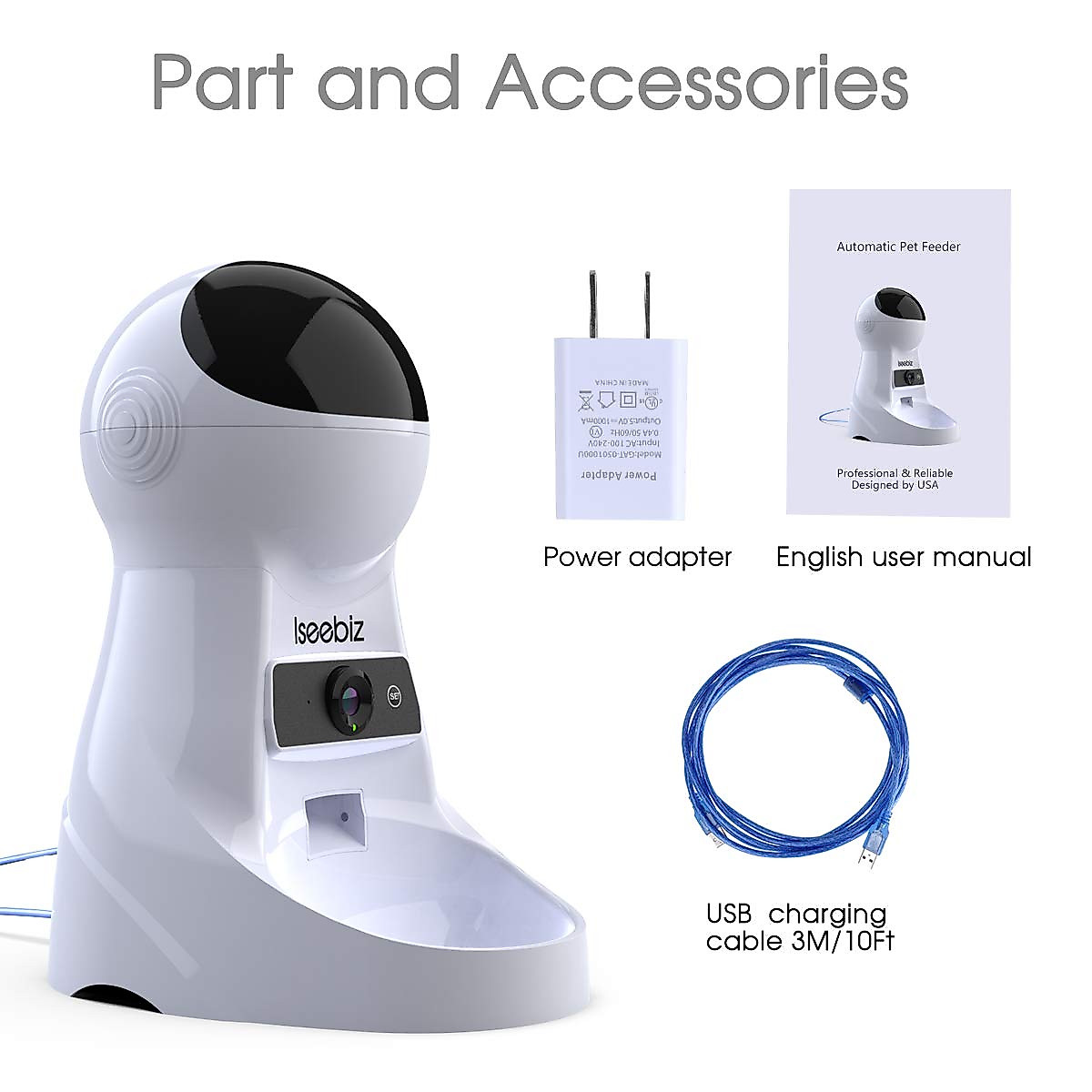 Iseebiz Automatic Pet Feeder with Camera, 3L App Control Smart Feeder Cat Dog Food Dispenser, 2-Way Audio, Voice Remind, Video Record, 6 Meals a Day for Medium Small Cats Dogs, Compatible with Alexa