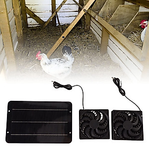 10W 12V Solar Panel Dual Fans Kit, Waterproof Portable Solar Powered Exhaust Ventilation Fan for Chicken Coop Greenhouse Shed PET Houses Window