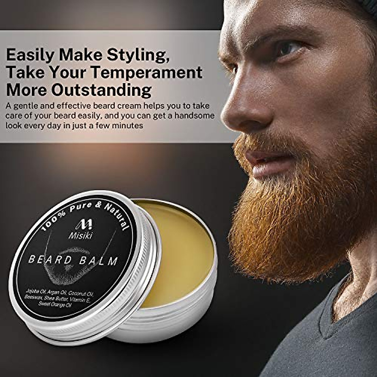 Misiki Beard Kit for Men Grooming & Care, Beard Growth Kit with Trimming Tool Set, Natural Beard Care Growth Oil & Wash, Brush, Comb, Scissors & Storage Bag, Beard Care Perfect Gifts for Man