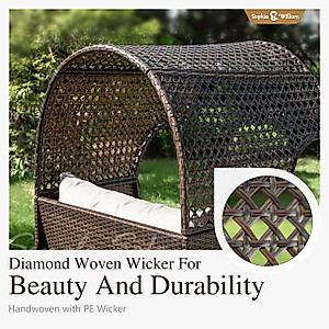 Sophia & William Outdoor Couch Egg Lounge Chair - Wicker Sofa for Patio with Removable Canopy, Rattan Single Sofa with High Backrest and Anti-Slip Cushions