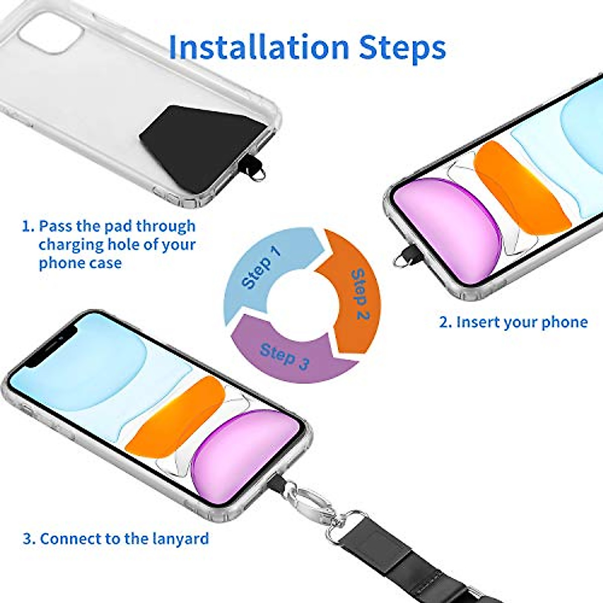 OUTXE Phone Lanyard- 2-Pack Adjustable Neck Strap, 4× Pad with Adhesive, Phone Wrist Strap - 8 × Phone Tether Tabs, 4 × Silicone Phone Bracelet Strap