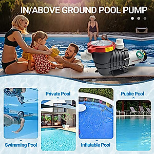 AUTOGEN Pool Pump, 2.0 HP 8000 GPH 115V/230 V Swimming Pool Pump, 1500 W Dual Voltage Pool Pumps Above Ground with Strainer Basket and Drain Plug 60HZ Silent Operation, UL for Security
