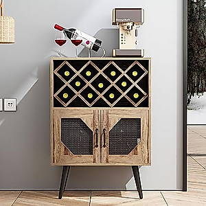 soges Wine Cabinet, 2 Doors Storage Cabinet Bar Cabinet with Cup Holders, Wine Storage Rack with 11 Bottle, Sideboard Buffet Cabinet for Dining Room, Kitchen