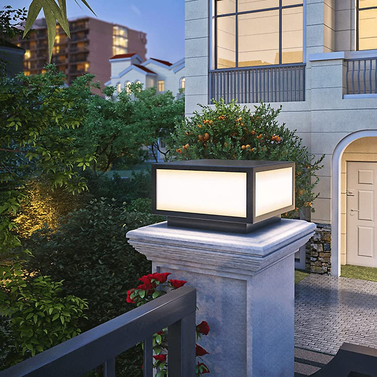 AILICIN Pillar Lamp Post Light, Tempered Glass Shade，Fence Deck Cap Light Lantern Column Lamp for Flat Surface Patio Garden Decoration with IP55 Waterproof E26 LED Bulb (Electric Powered)