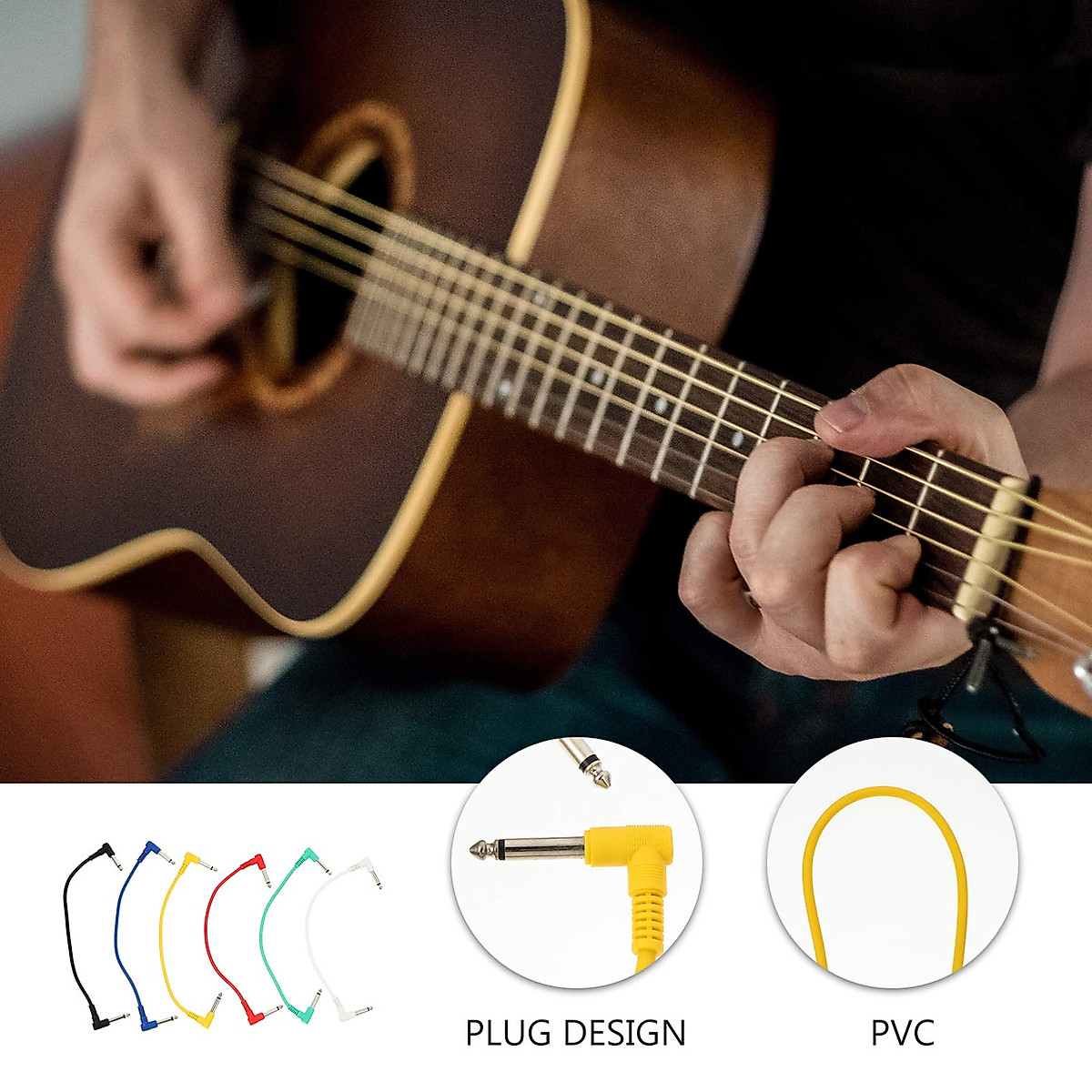 generic 6Pcs Guitar Patch Cable 6.35mm Guitar Effect Pedal Cables Flat Low Profile Instrument Effect Pedal Patch Cable for Effects Pedals 30cm