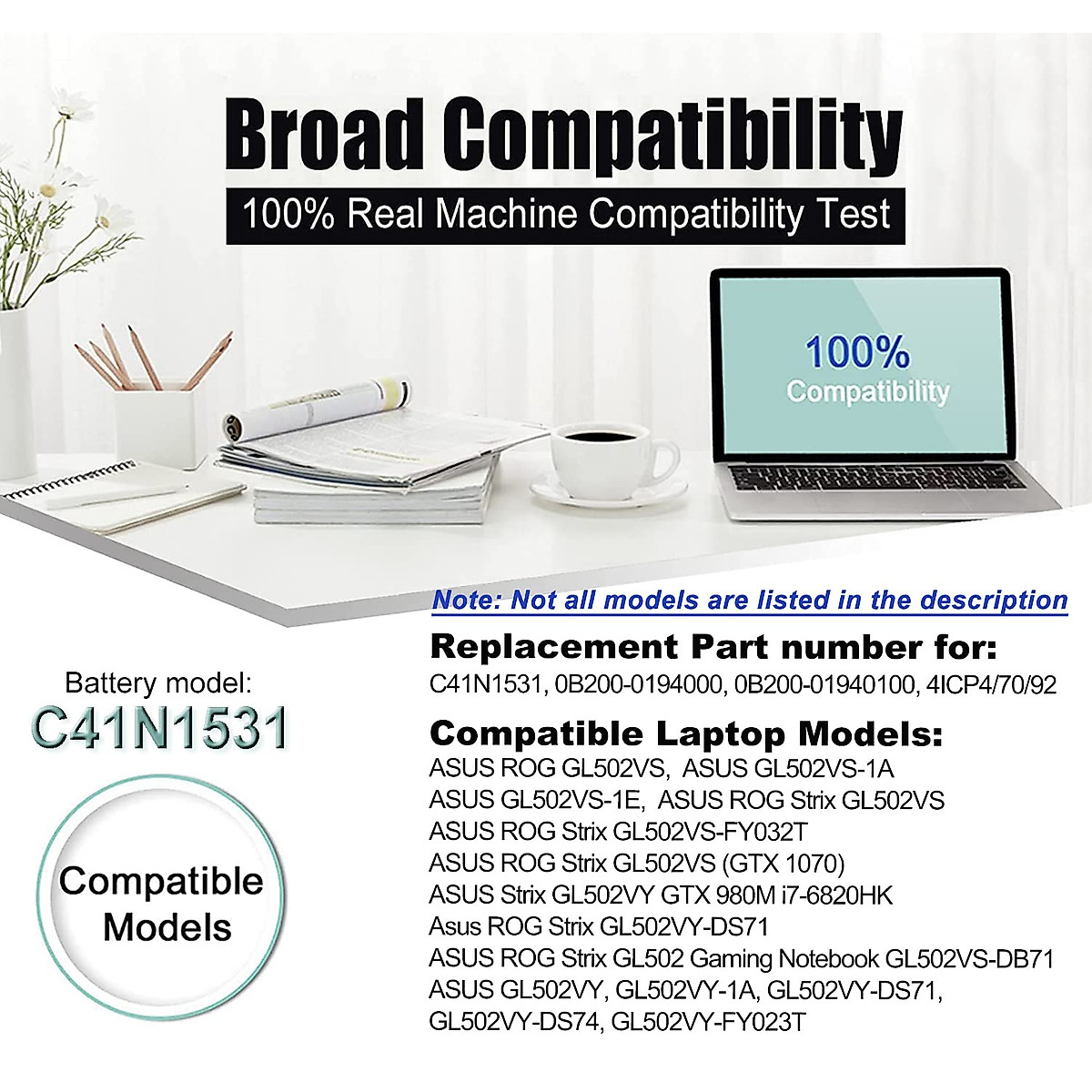 BOWEIRUI C41N1531 Laptop Battery Replacement for ROG GL502VS GL502VT GL502VS-1A GL502VY-1A GL502VS-1E GL502VT-1B GL502VY Strix GL502VS-FY032T G502VY-FY065T Series Notebook 0B200-01940100