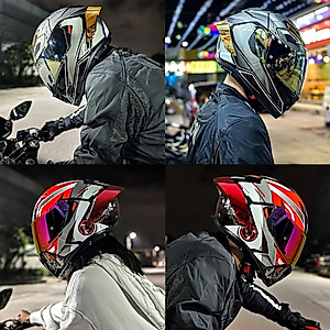 Bluetooth Full Face Motorcycle Helmet, DOT Approved Flip Up Anti-Fog Double Visor Helmet, Street Bike Helmet, Built-in Dual Speaker with Microphone, for Adults Men and Women M~XXL