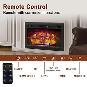 35 Inches Electric Fireplace Insert Recessed Electric Fireplace Heater with Touch Screen & Remote Control LED 1500W Adjustable 7 Flame, 8h Timer, Low Noise, Black